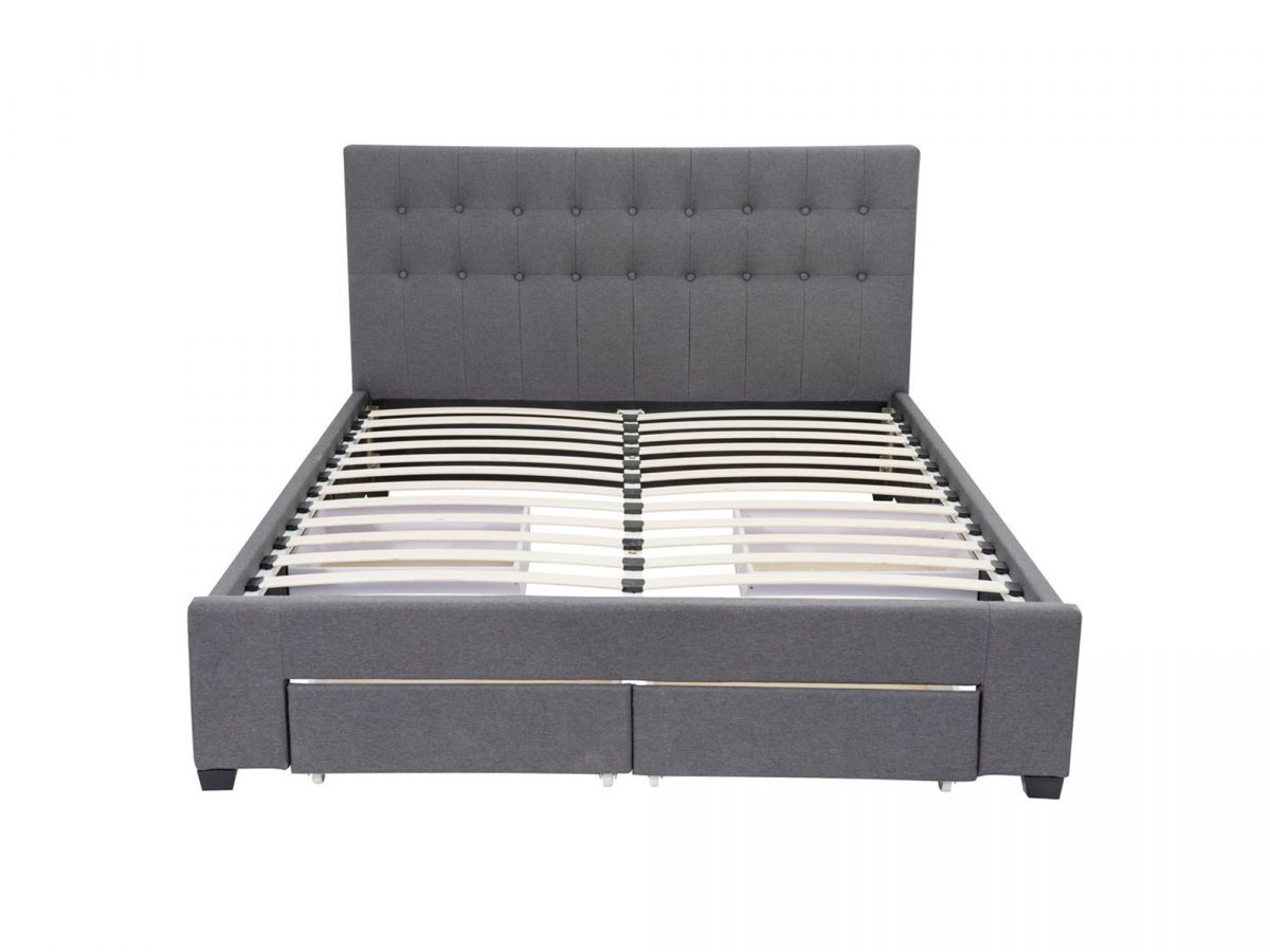 Queen Maria Fabric Bed Frame Base with Storage Drawer-Light Grey ...