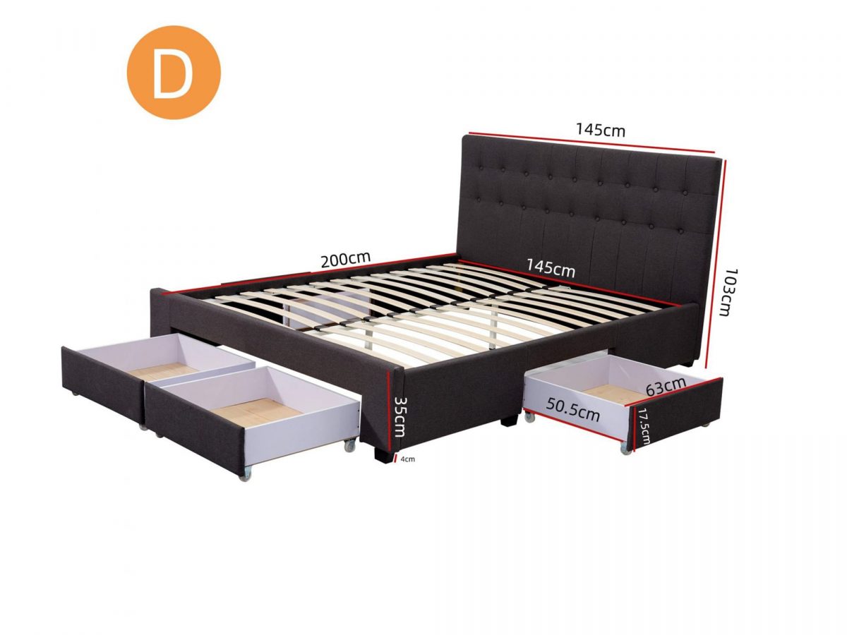Double Maria Fabric Bed Frame Base with Storage Drawer-Charcoal ...