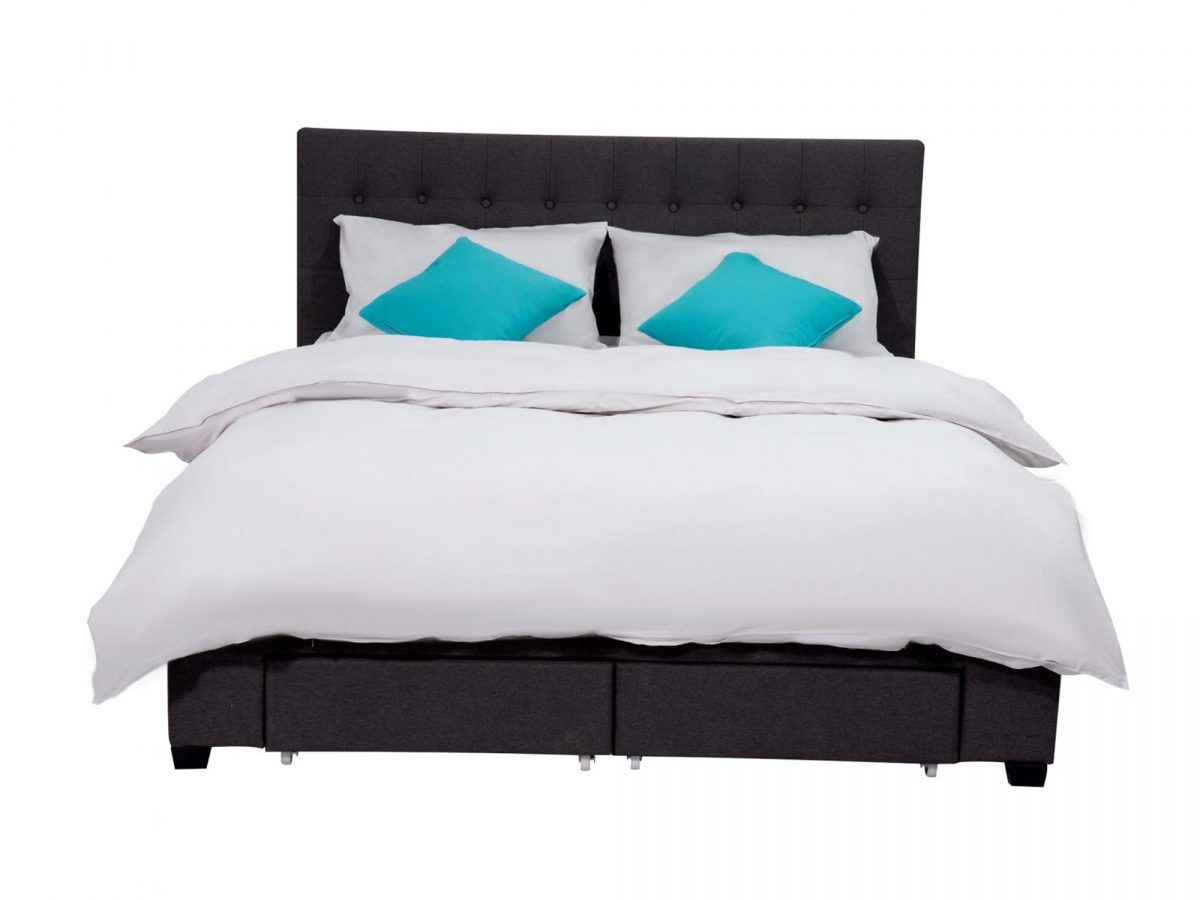Queen Maria Fabric Bed Frame Base with Storage Drawer-Charcoal - Dreamo ...