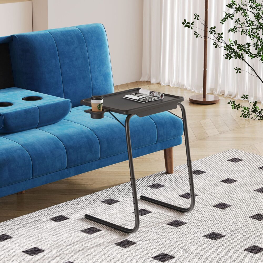 Foldable Table Adjustable Tray Laptop Desk with Removable Cup Holder ...