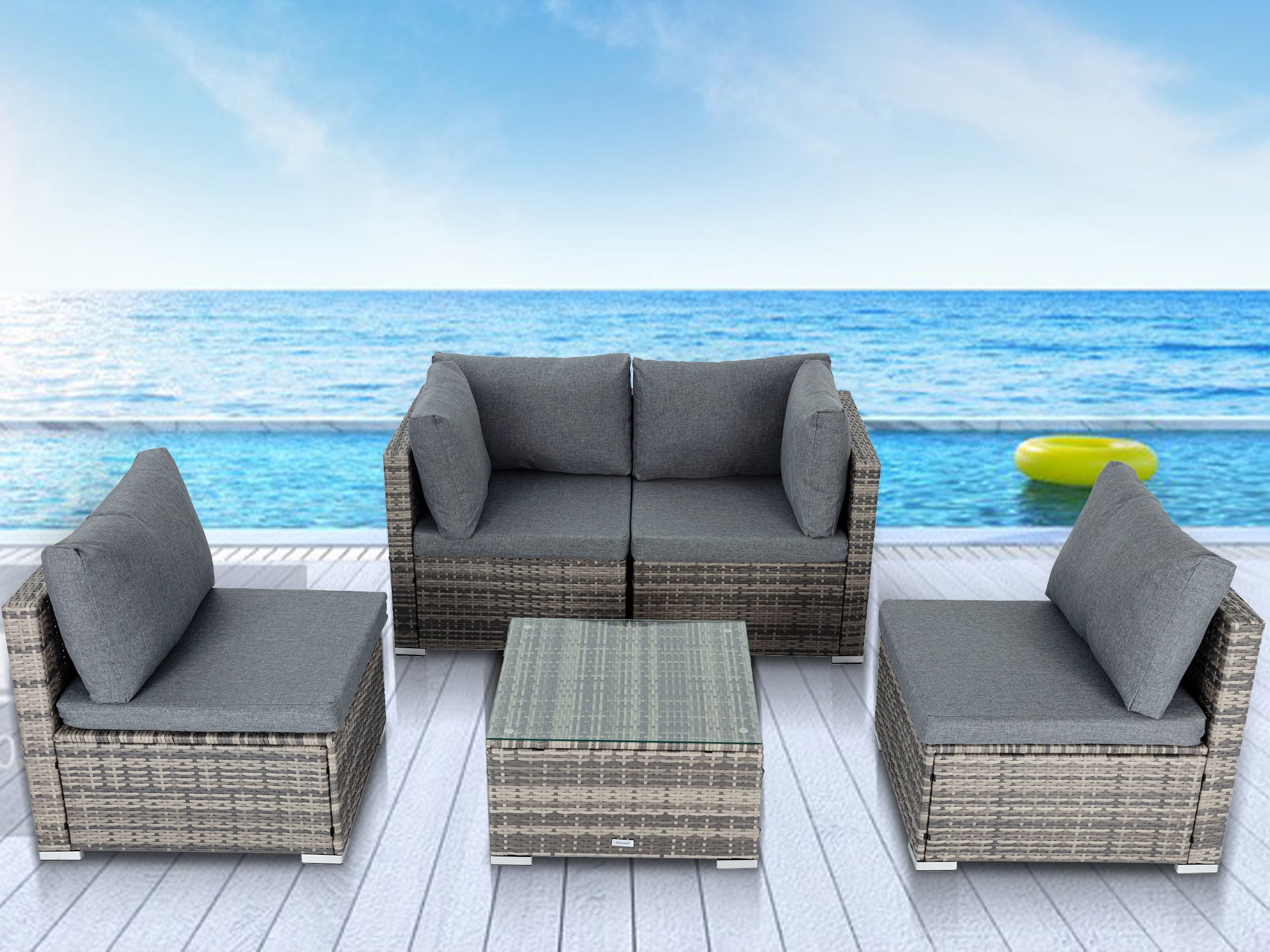 Maui 4 Seater Outdoor Lounge Set PE Rattan Grey - Dreamo Living