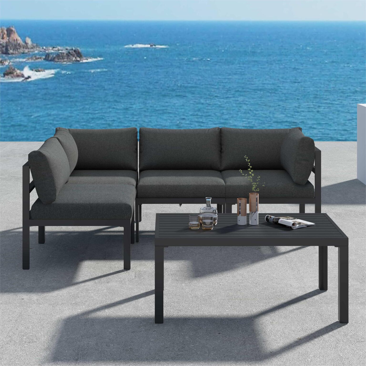 Outdoor Charcoal Grey Minimalist 5 Piece Lounge Set - Dreamo Living