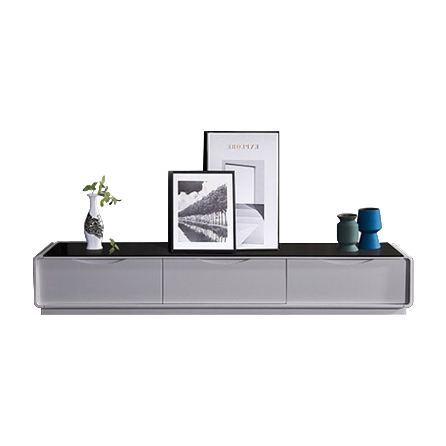 Glossy TV Cabinet with 3 Storage Drawers - Dreamo Living