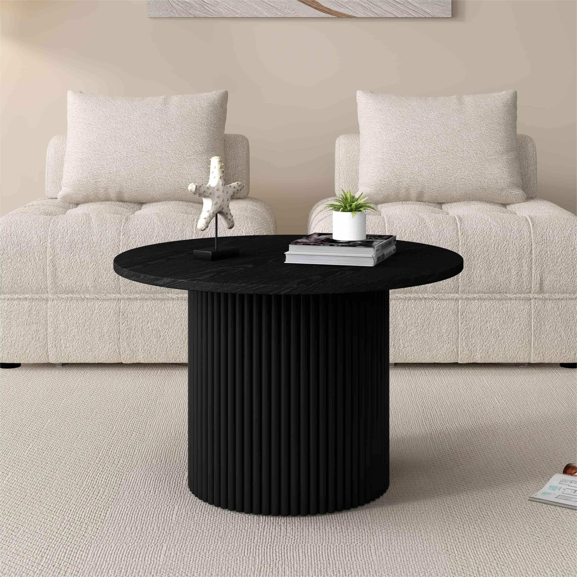 Luxe Black Ribbed Texture Wooden Coffee Table - Dreamo Living