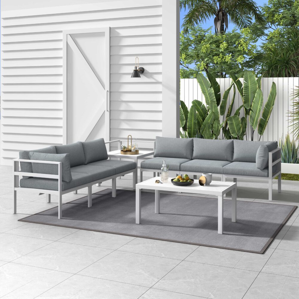 Contemporary 8-Piece Outdoor Seating Suite in Aluminium with matching ...