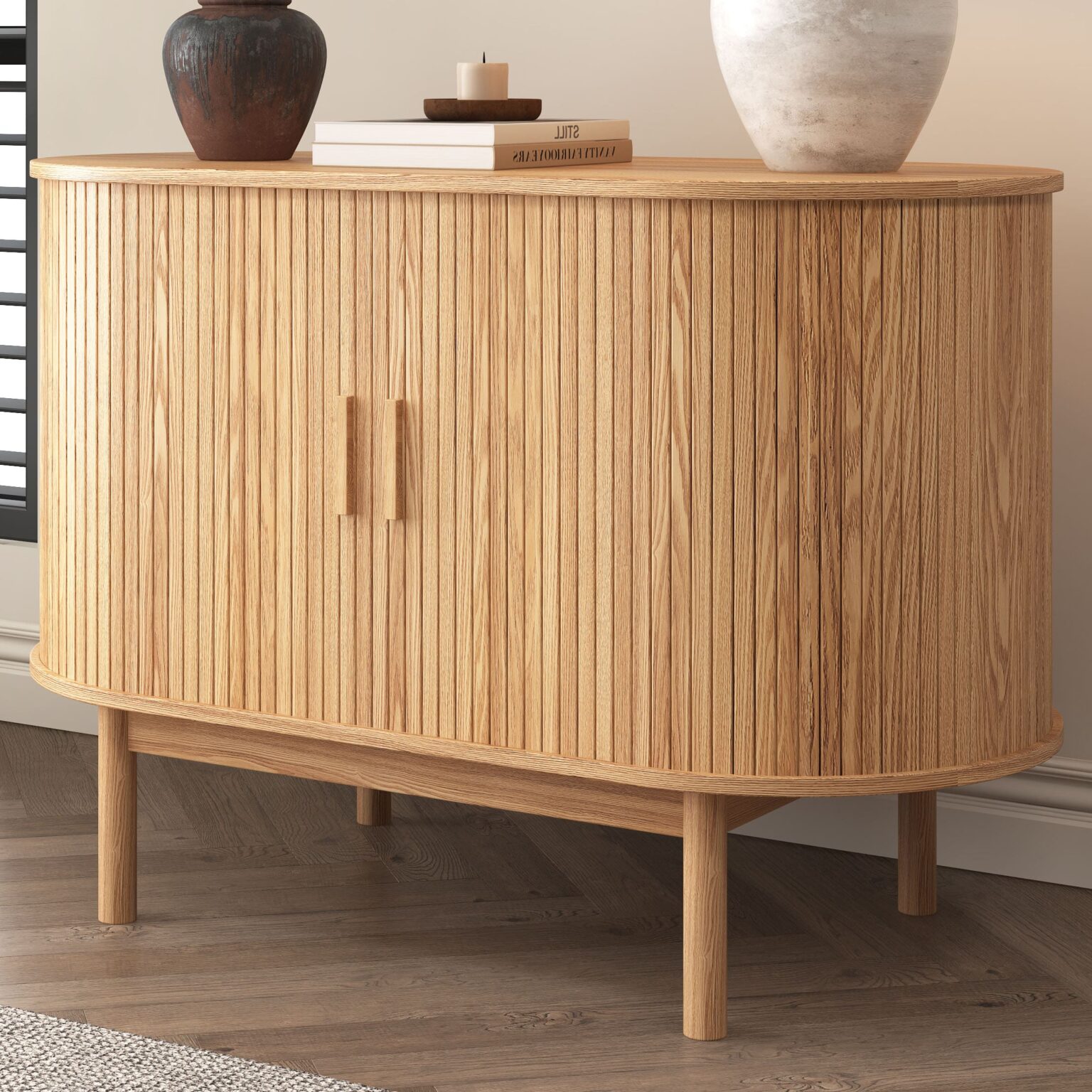 Natural Wood Ribbed Sideboard Cabinet - Dreamo Living