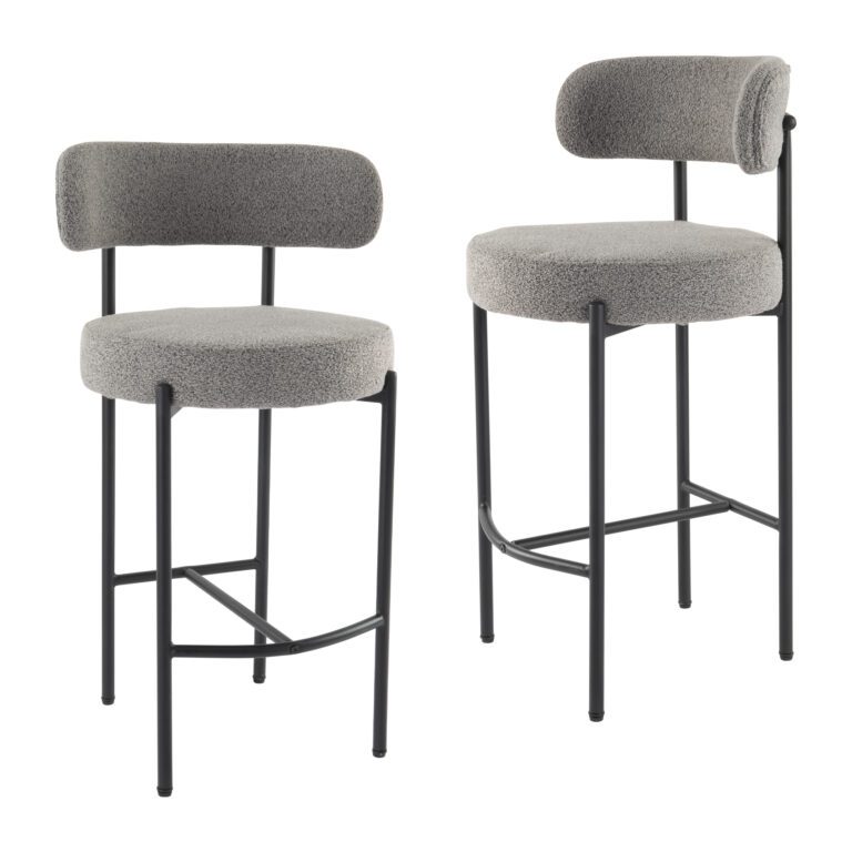Contemporary Grey Boucle Elsa Low Bar Stools - Dreamo Living