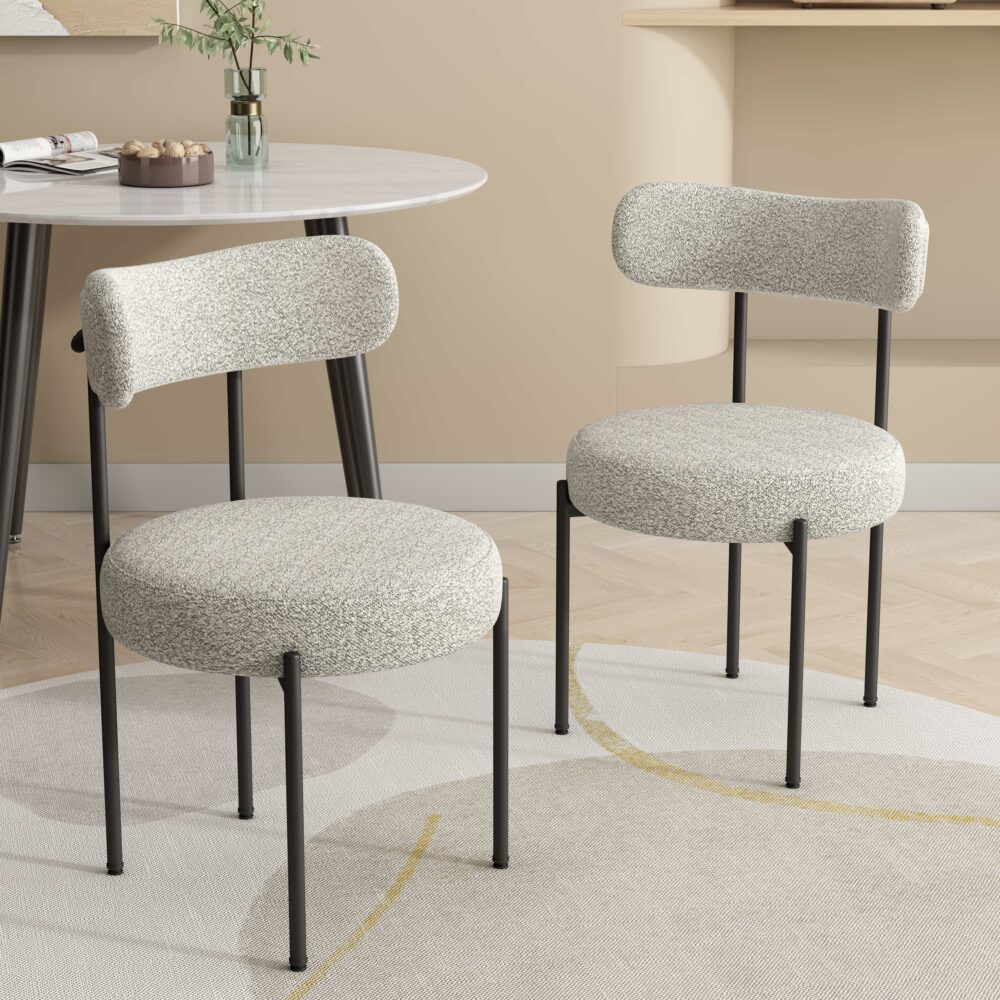 Luxe Boucle Cushioned Elsa Dining Chairs in White Quartz - Dreamo Living