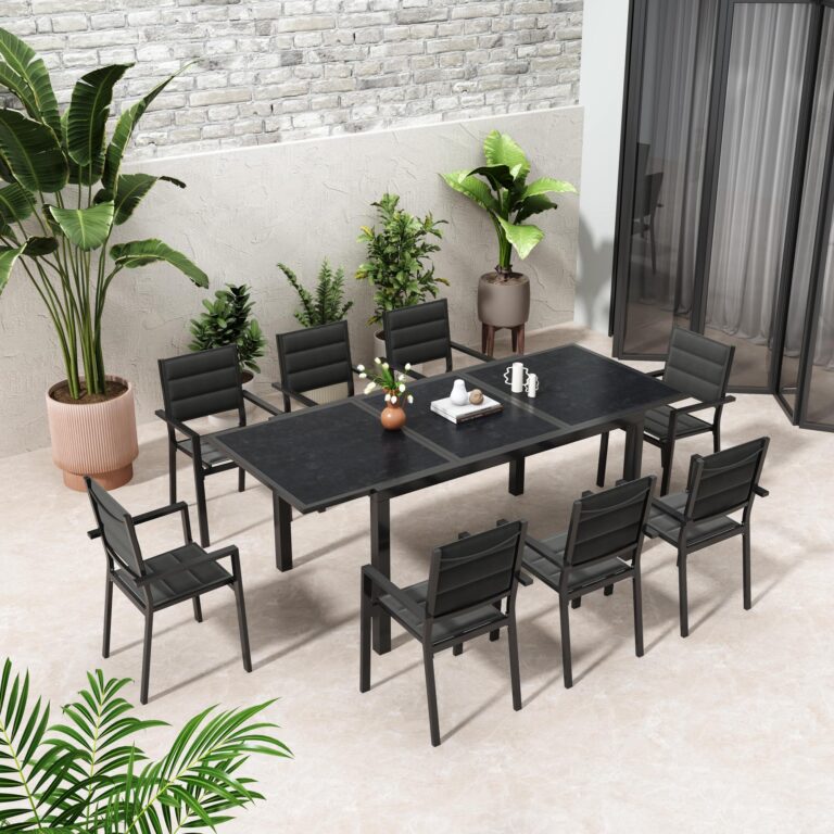 Marbella 9-Piece Outdoor Dining Set with Ceramic-Look Table Top in ...