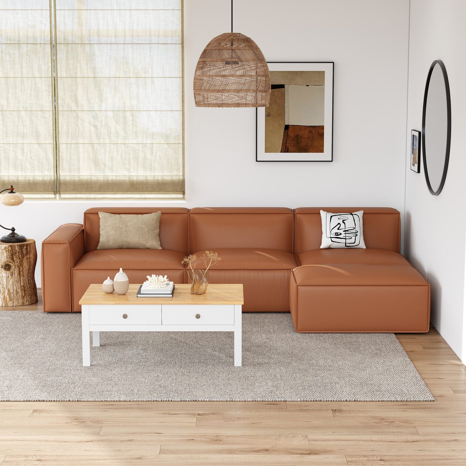 Harbor Luxe 4-Piece Right-Facing Leather Sofa Set with Ottoman - Dreamo ...