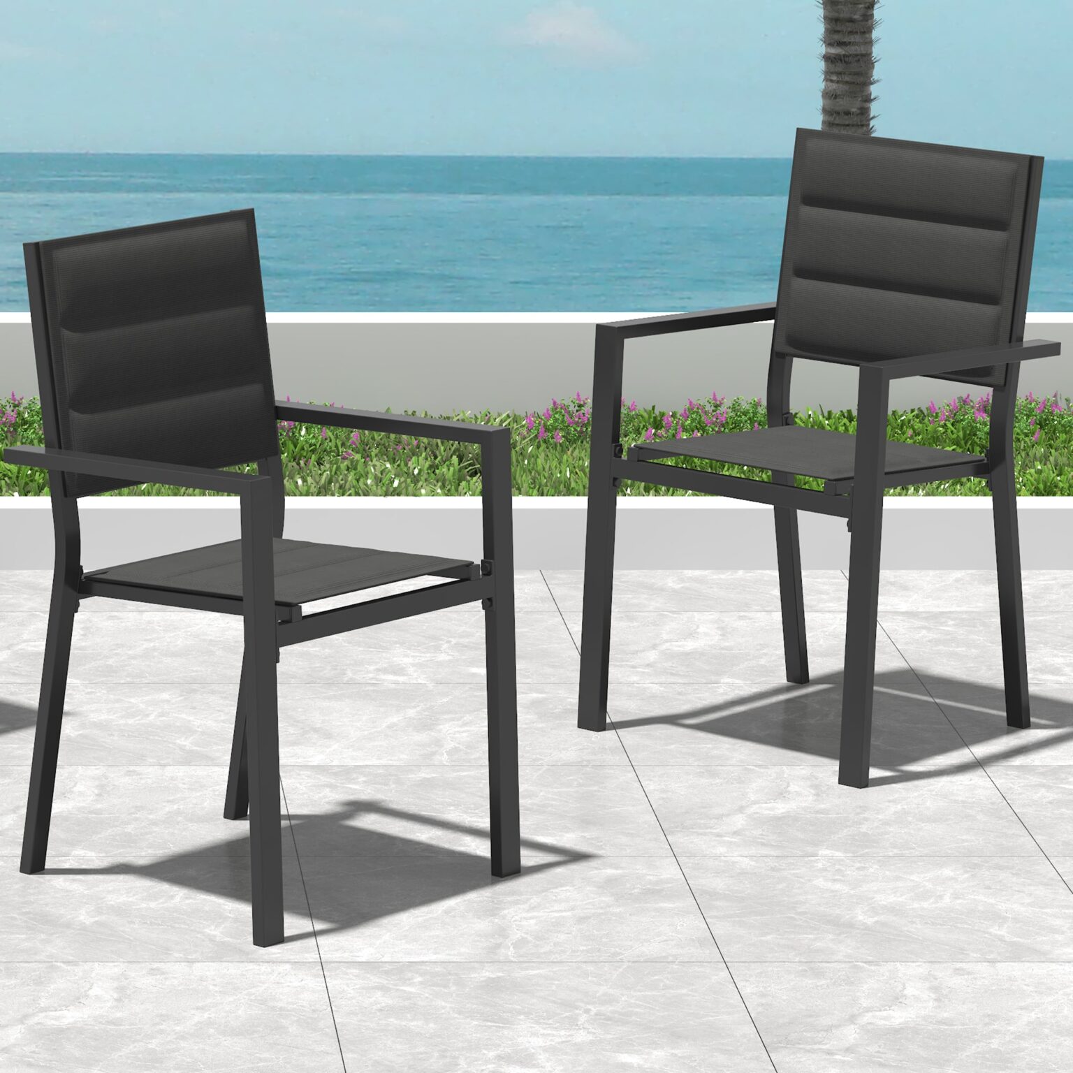 Pair of Aluminium John Outdoor Dining Chairs - Charcoal - Dreamo Living