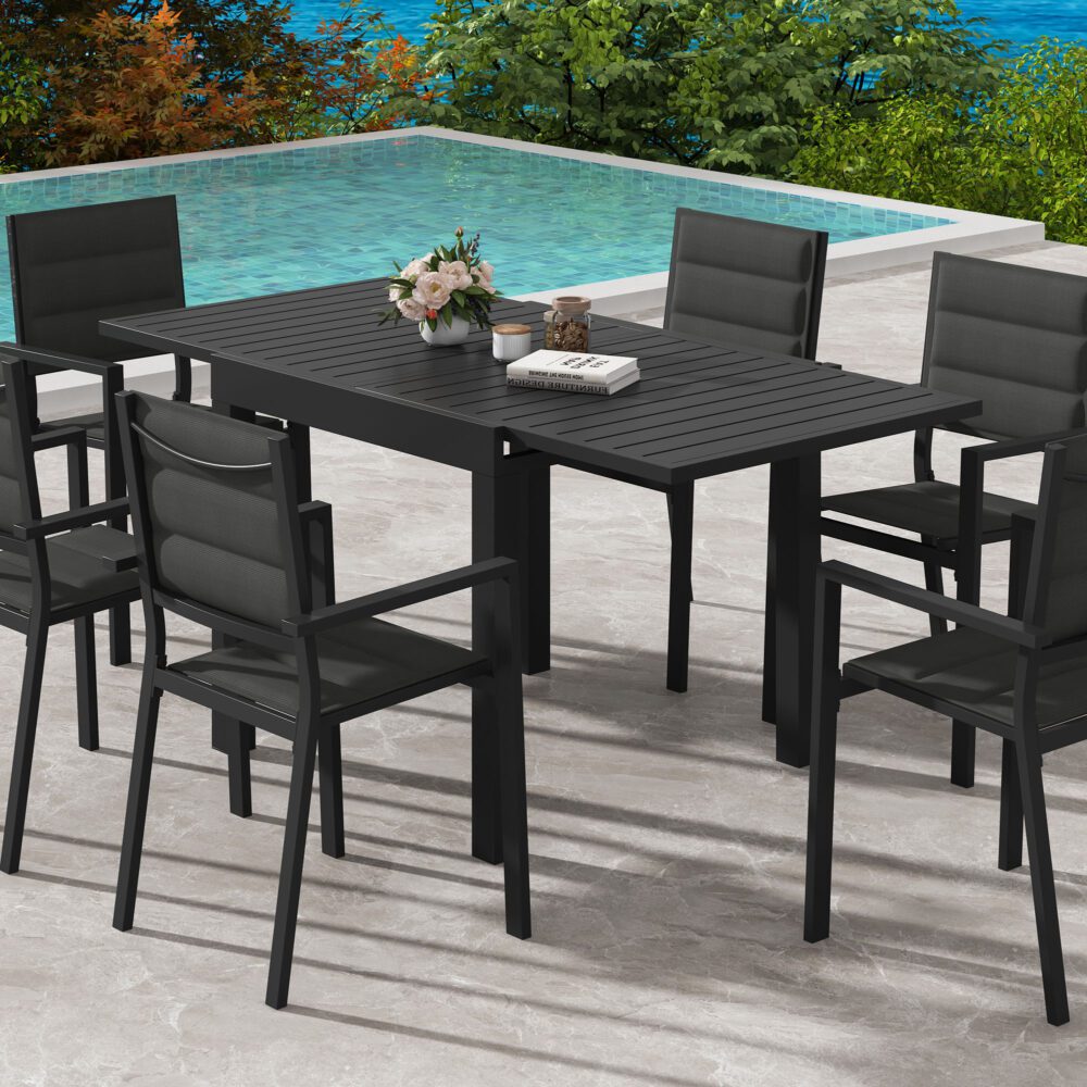 Adjustable Aluminium Garden Dining Table with Slats in Charcoal ...