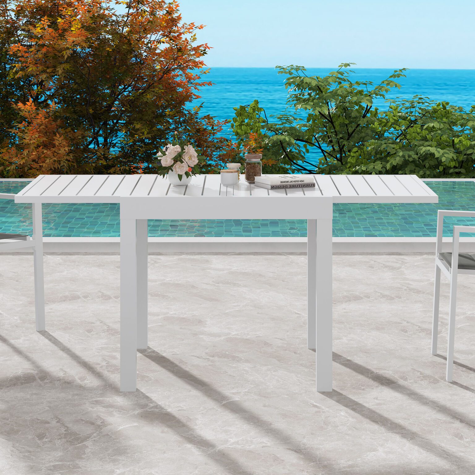 Adjustable Aluminium Garden Dining Table with Slats in White - Dreamo ...