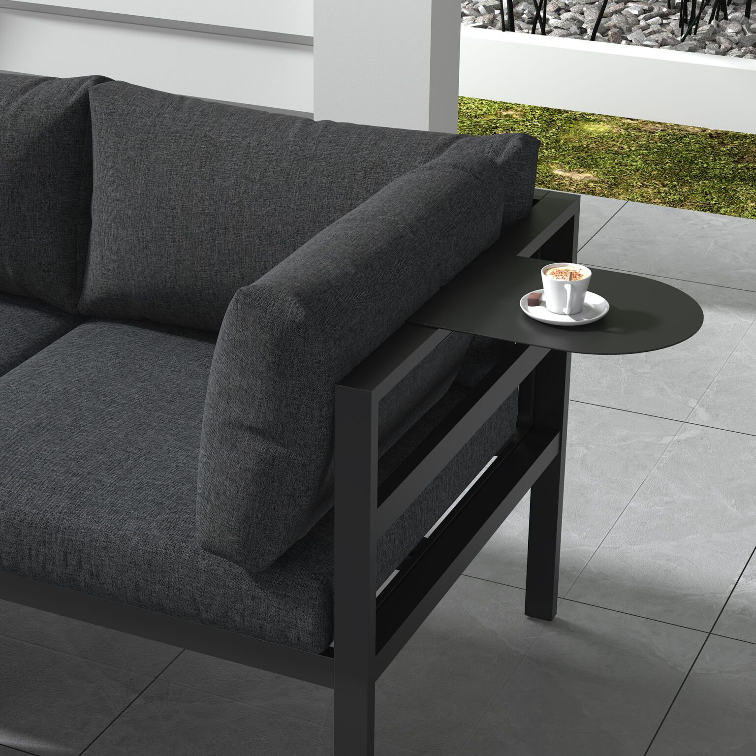 Charcoal Aluminium Garden Chair Arm Tray - Dreamo Living